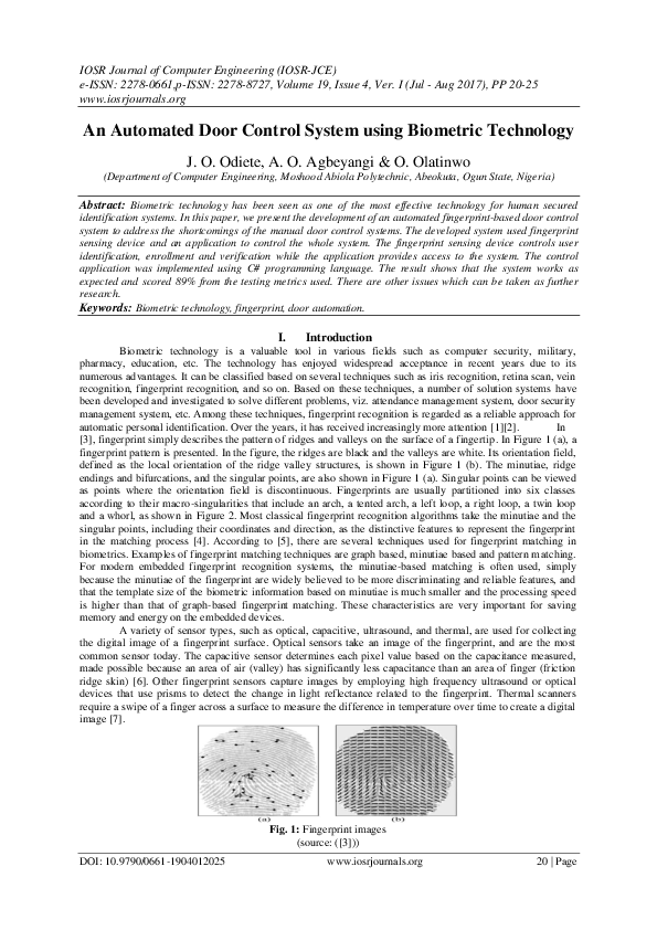(PDF) An Automated Door Control System using Biometric Technology