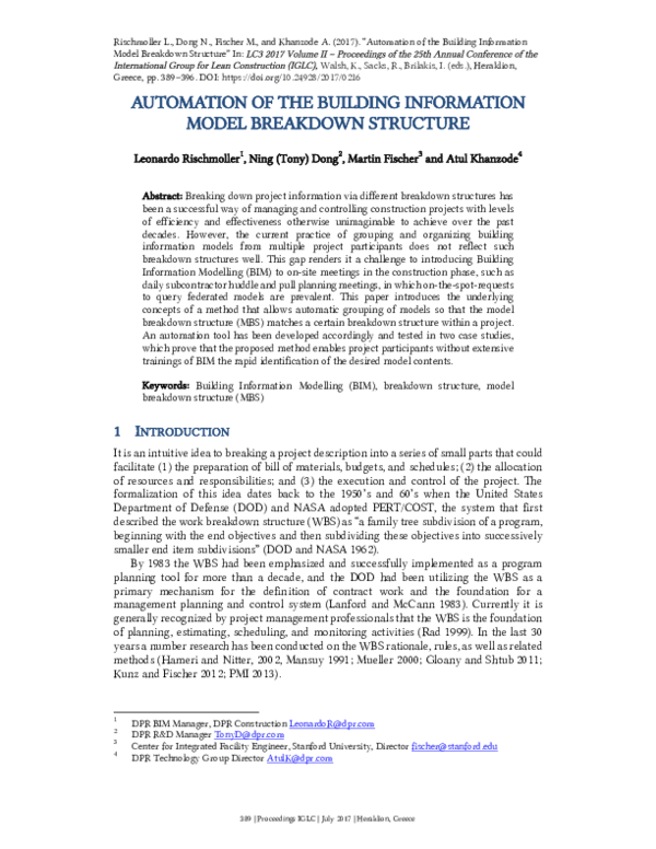 (PDF) Automating BIM Breakdown Structure for Efficiency