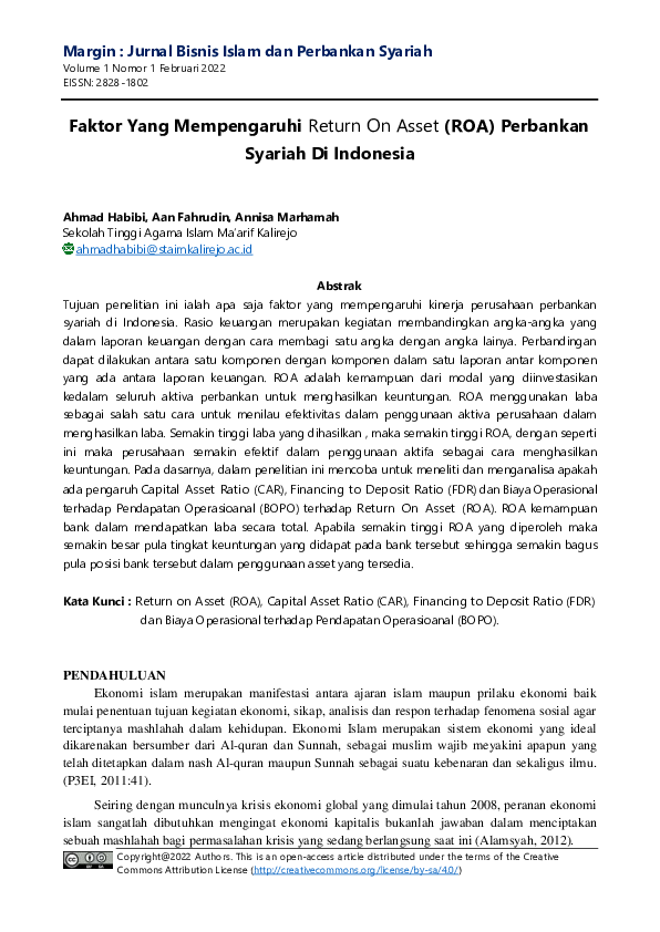 (PDF) Faktor Yang Mempengaruhi Return On Asset (ROA) Perbankan Syariah Di Indonesia