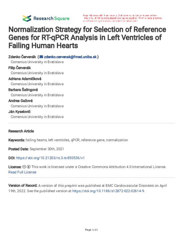 (PDF) Normalization Strategy for Selection of Reference Genes for RT-qPCR Analysis in Left ...