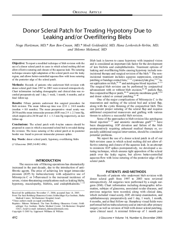 (PDF) Donor Scleral Patch for Treating Hypotony Due to Leaking and/or ...