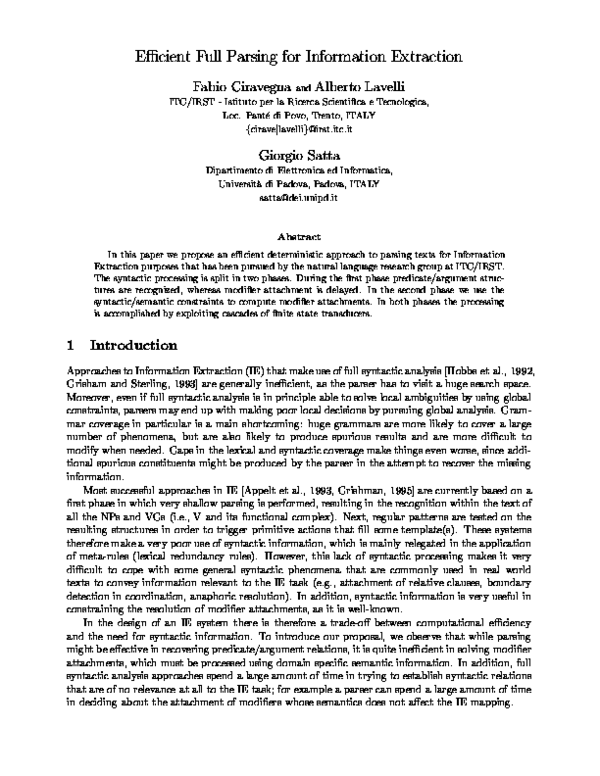 (PDF) E cient Full Parsing for Information Extraction