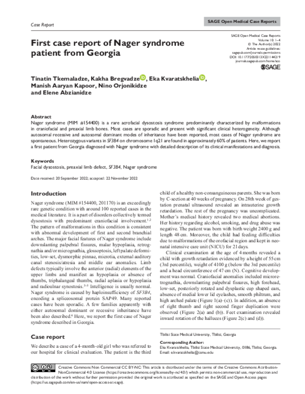 (PDF) First case report of Nager syndrome patient from Georgia