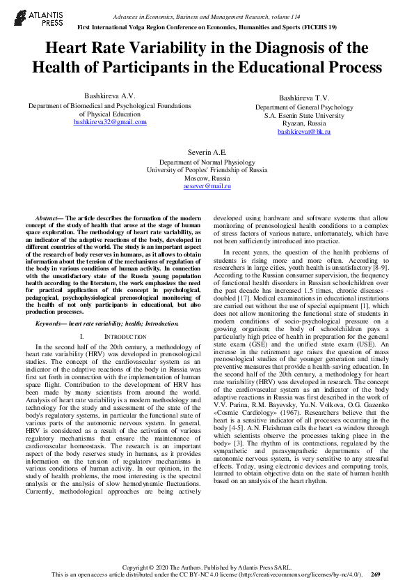 (PDF) Heart Rate Variability in the Diagnosis of the Health of ...