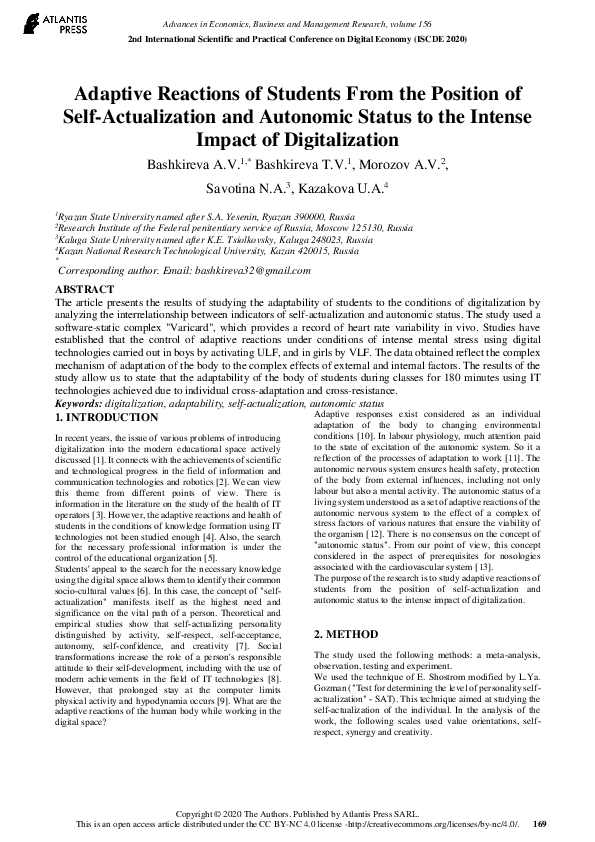 (PDF) Adaptive Reactions of Students From the Position of Self-Actualization and Autonomic ...