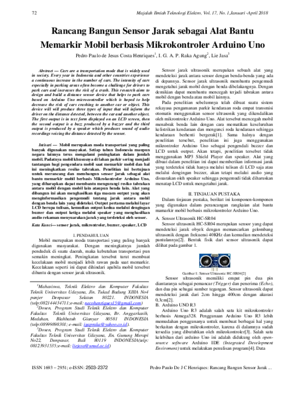 (PDF) Rancang Bangun Sensor Jarak sebagai Alat Bantu Memarkir Mobil berbasis Mikrokontroler ...