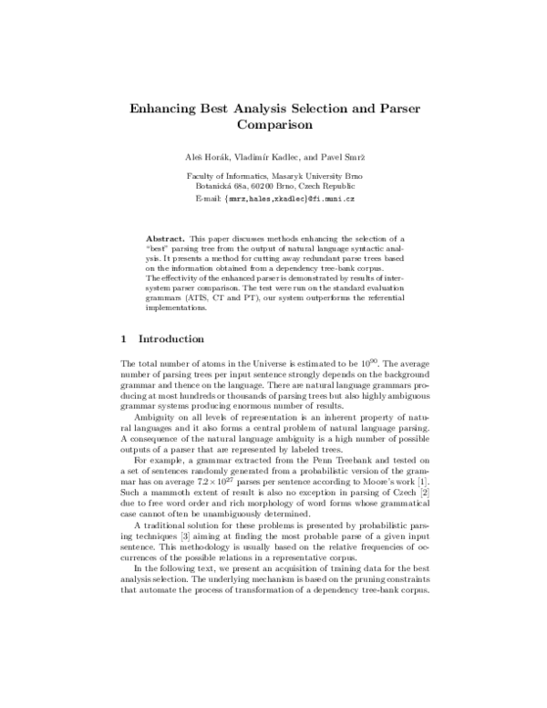 (PDF) Enhancing Best Analysis Selection and Parser Comparison | Aleš ...