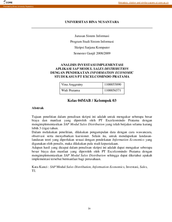 (PDF) Analisis Investasi Implementasi Aplikasi Sap Modul Sales Distribution Dengan Pendekatan ...