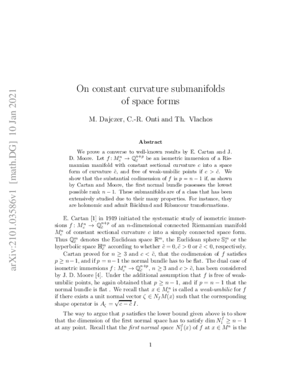 (PDF) On constant curvature submanifolds of space forms