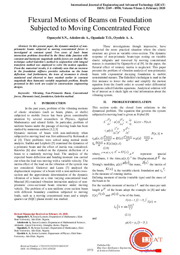 (PDF) Flexural Motions of Beams on Foundation Subjected to Moving Concentrated Force