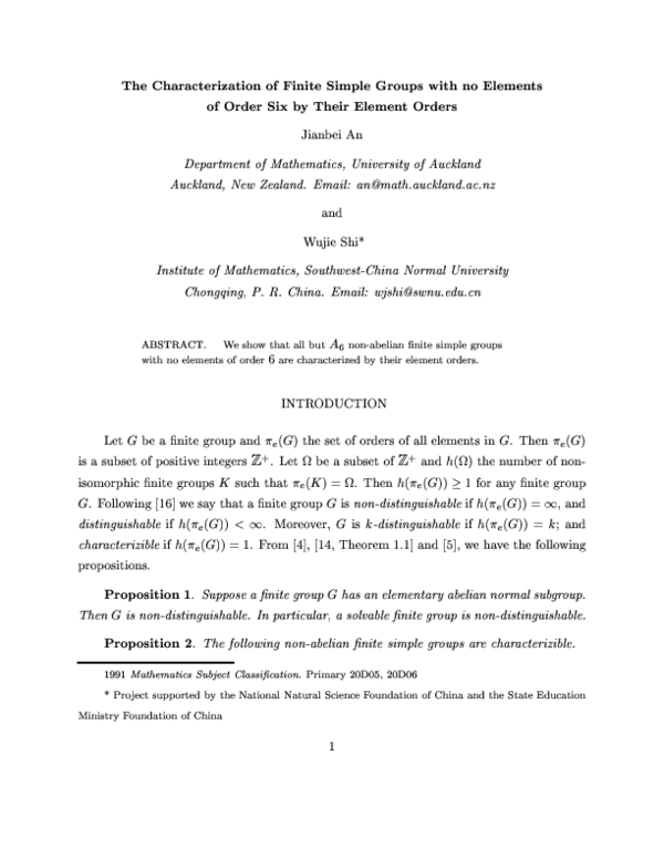 (PDF) The characterization of finite simple groups with no elements of order six by their ...