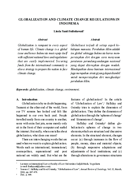 (PDF) Globalization and Climate Change Regulations in Indonesia