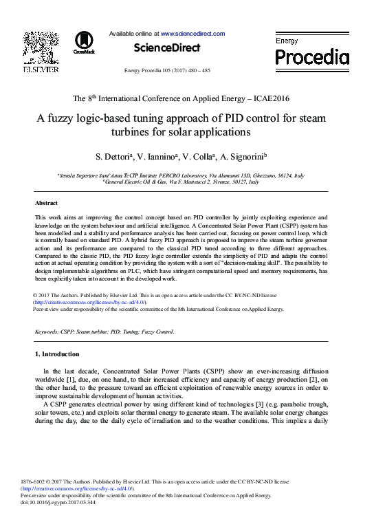 Pdf A Fuzzy Logic Based Tuning Approach Of Pid Control For Steam Turbines For Solar Applications