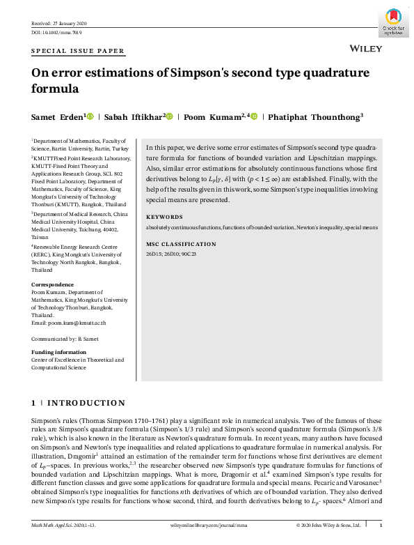 Pdf On Error Estimations Of Simpsons Second Type Quadrature Formula