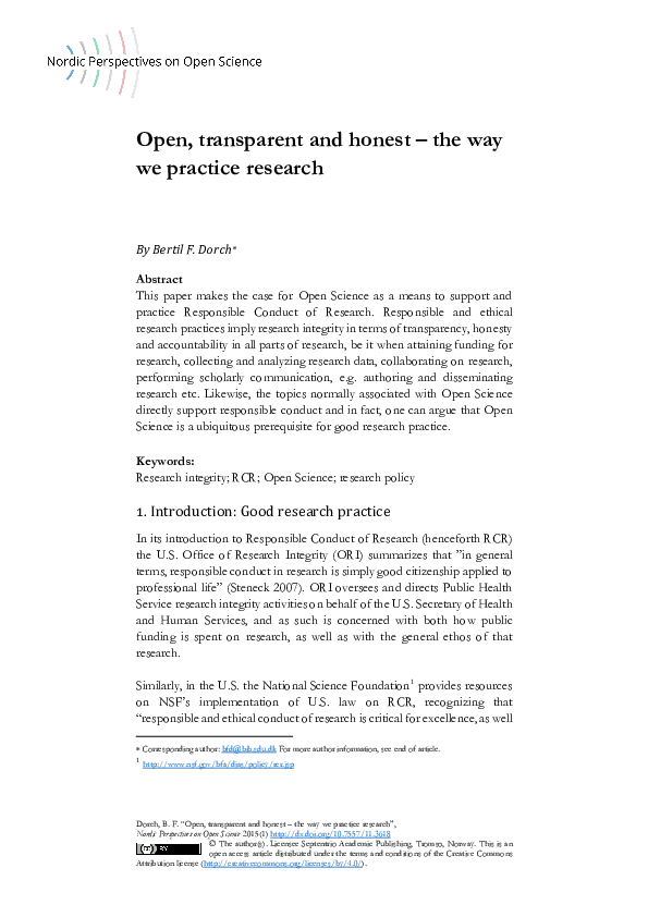(PDF) Open, transparent and honest – the way we practice research