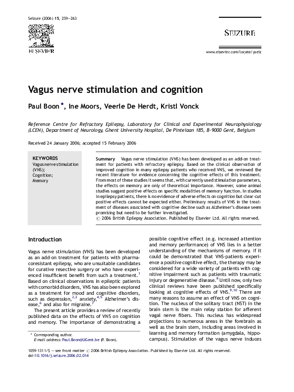 (PDF) Vagus nerve stimulation and cognition