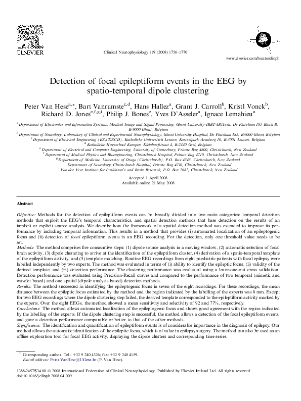 Pdf Detection Of Focal Epileptiform Events In The Eeg By Spatio Temporal Dipole Clustering 