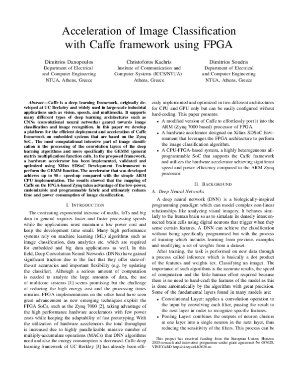 Pdf Acceleration Of Image Classification With Caffe Framework Using Fpga