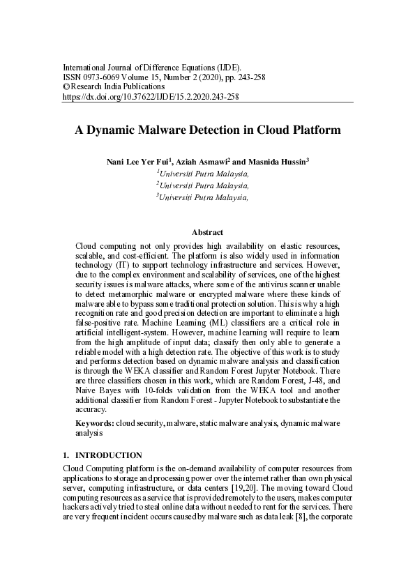 (PDF) A Dynamic Malware Detection in Cloud Platform