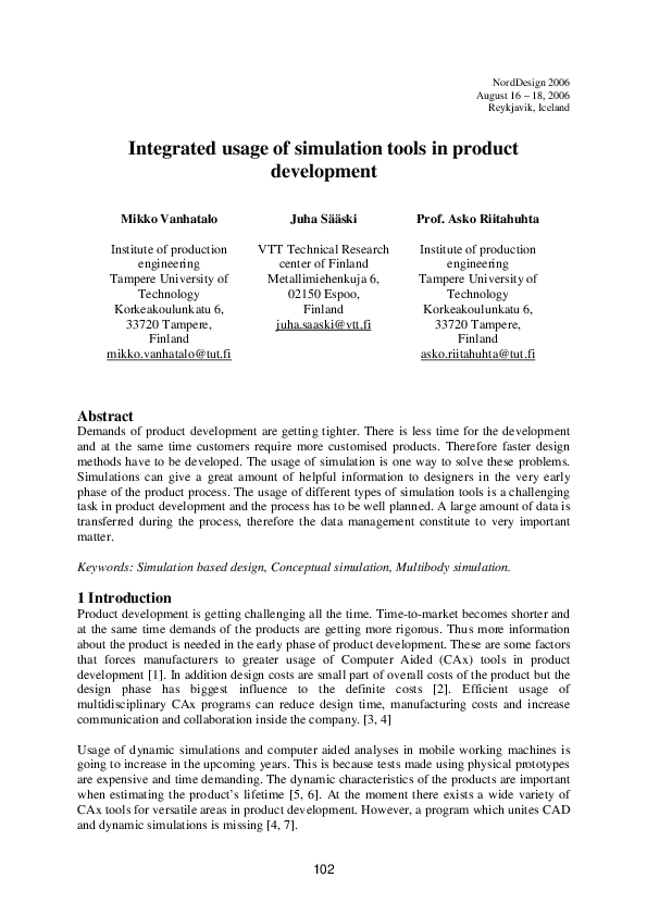 Pdf Integrated Usage Of Simulation Tools In Product Development