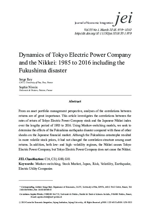 (PDF) Dynamics of Tokyo Electric Power Company and the Nikkei: 1985 to ...