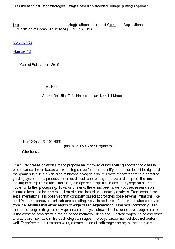 Pdf Classification Of Histopathological Images Based On Modified Clump Splitting Approach