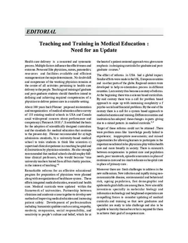 (PDF) Teaching and Training in Medical Education : Need for an Update