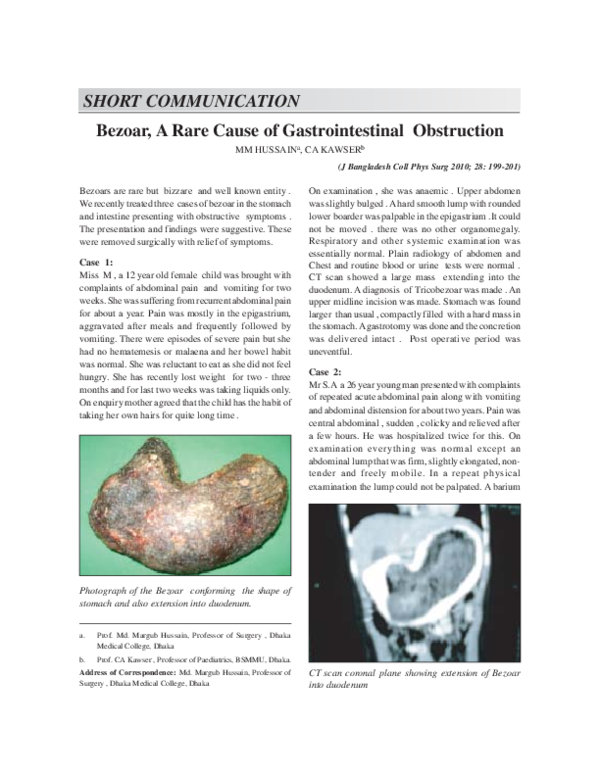 (PDF) Bezoar, A Rare Cause of Gastrointestinal Obstruction