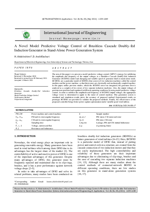 (PDF) A Novel Model Predictive Voltage Control of Brushless Cascade Doubly-Fed Induction ...