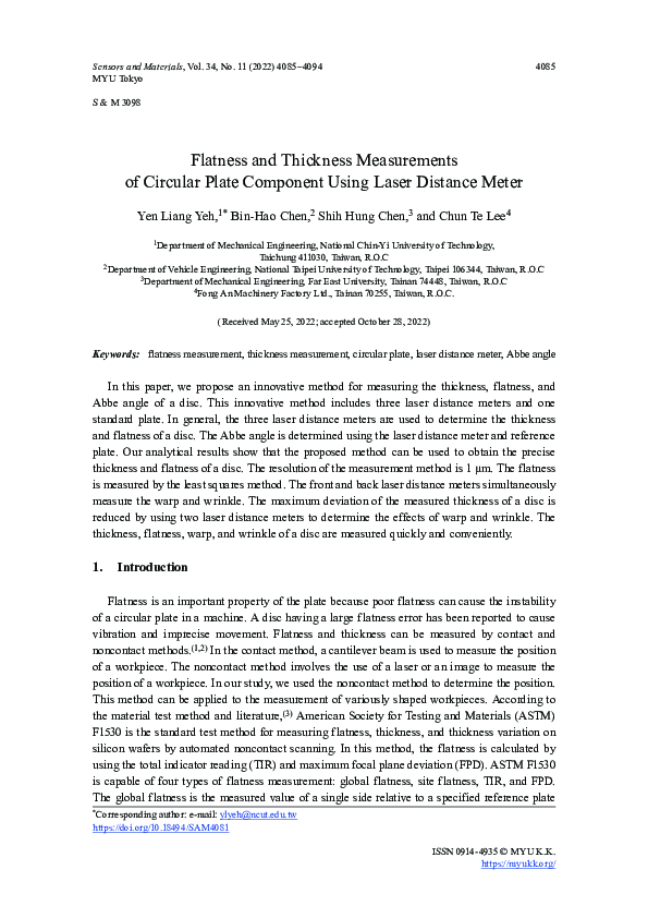 (PDF) Flatness and Thickness Measurements of Circular Plate Component ...