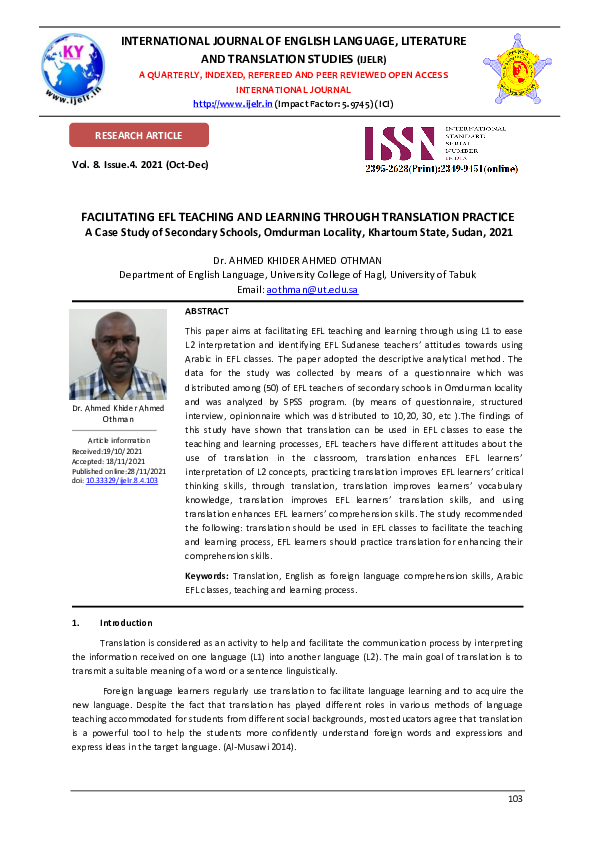 (PDF) FACILITATING EFL TEACHING AND LEARNING THROUGH TRANSLATION ...