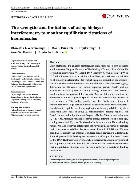 Pdf The Strengths And Limitations Of Using Biolayer Interferometry To Monitor Equilibrium