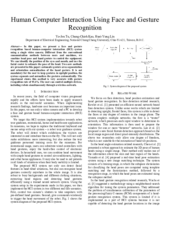 Pdf Human Computer Interaction Using Face And Gesture Recognition