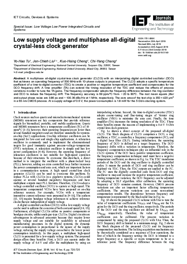(PDF) Low supply voltage and multiphase all‐digital crystal‐less clock ...