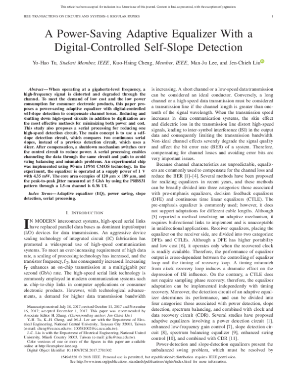 (PDF) A Power-Saving Adaptive Equalizer With a Digital-Controlled Self-Slope Detection