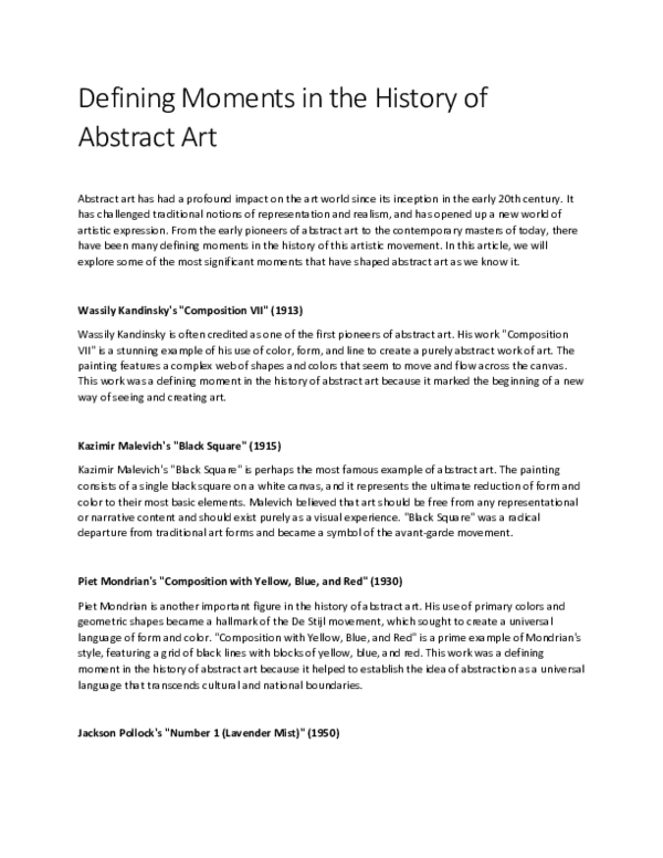 (PDF) Defining Moments in the History of Abstract Art