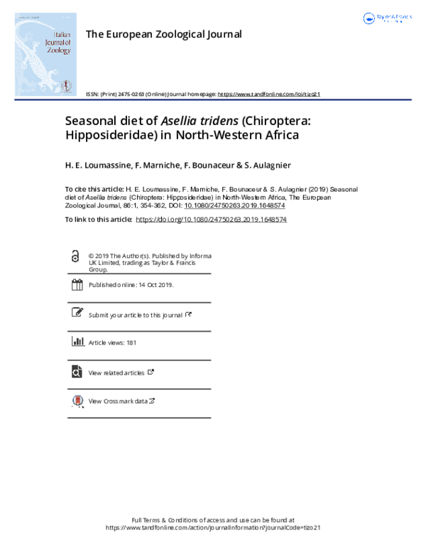 (PDF) Seasonal diet of Asellia tridens (Chiroptera: Hipposideridae) in ...