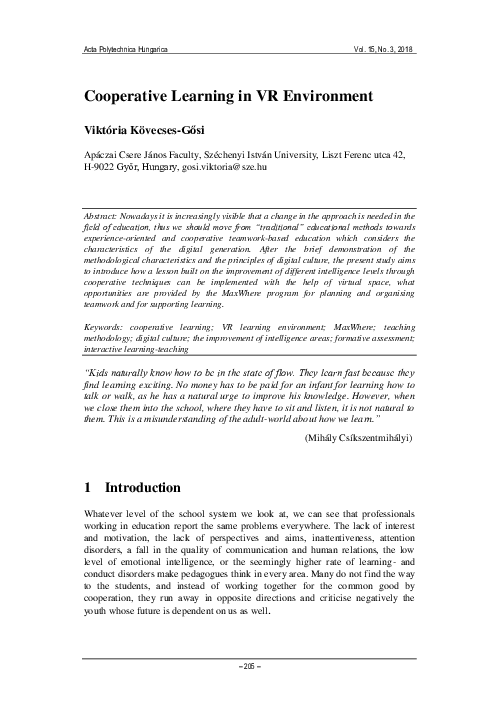 (PDF) Cooperative Learning in VR Environment