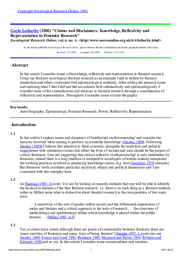 (PDF) ‘Claims and Disclaimers: Knowledge, Reflexivity and ...