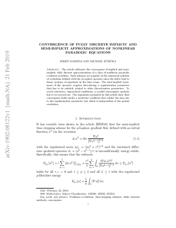 Pdf Convergence Of Fully Discrete Implicit And Semi Implicit