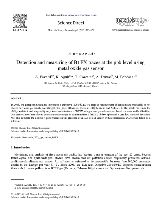 (PDF) Detection and measuring of BTEX traces at the ppb level using metal oxide gas sensor