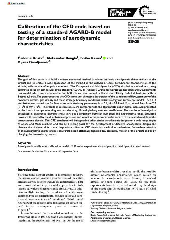 (PDF) Calibration of the CFD code based on testing of a standard AGARD ...