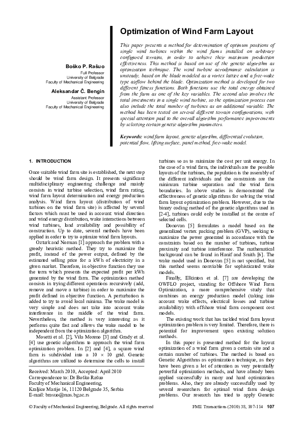 (PDF) Optimization of wind farm layout