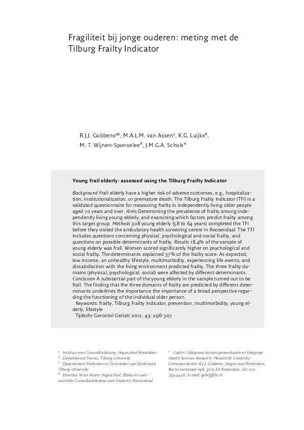 (PDF) Young frail elderly: Assessed using the Tilburg Frailty Indicator ...