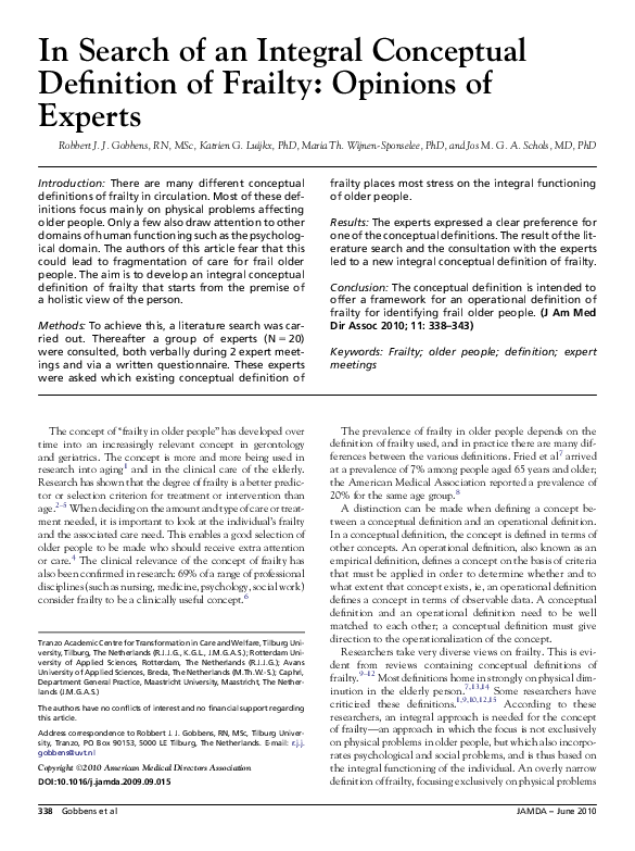 (PDF) In Search of an Integral Conceptual Definition of Frailty: Opinions of Experts