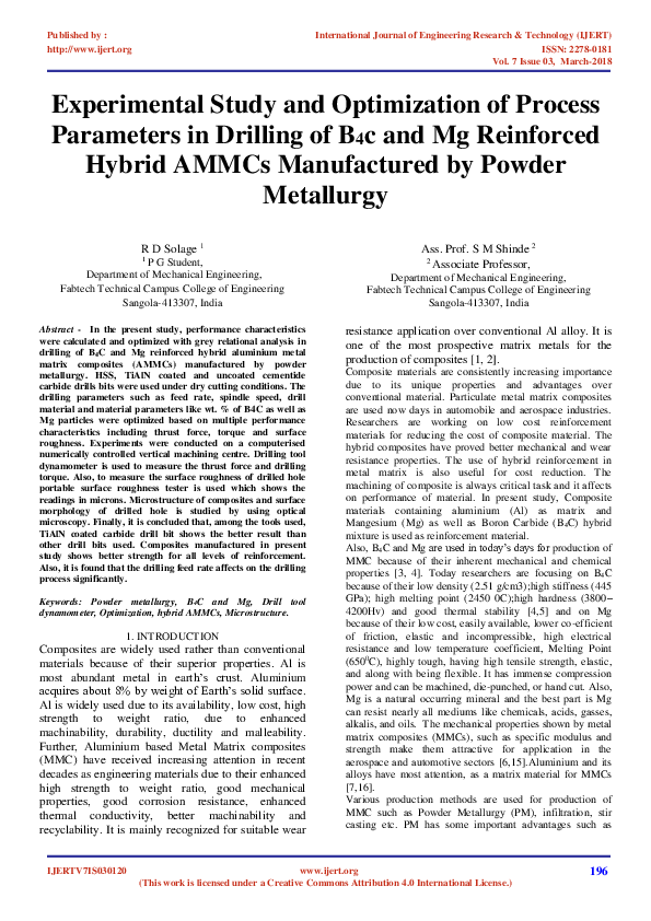 (PDF) Experimental Study and Optimization of Process Parameters in Drilling of B4c and Mg ...