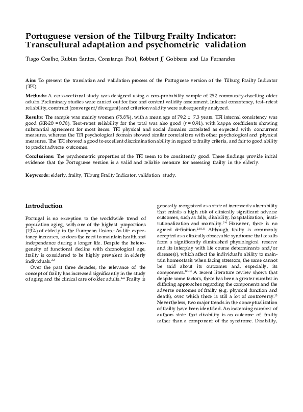 (PDF) Portuguese version of the Tilburg Frailty Indicator: Transcultural adaptation and ...