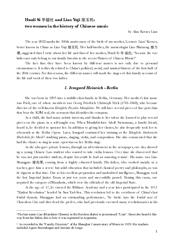 (PDF) Huali Si 华丽丝 and Liao Yuji 廖⽟玑: two women in the history of ...