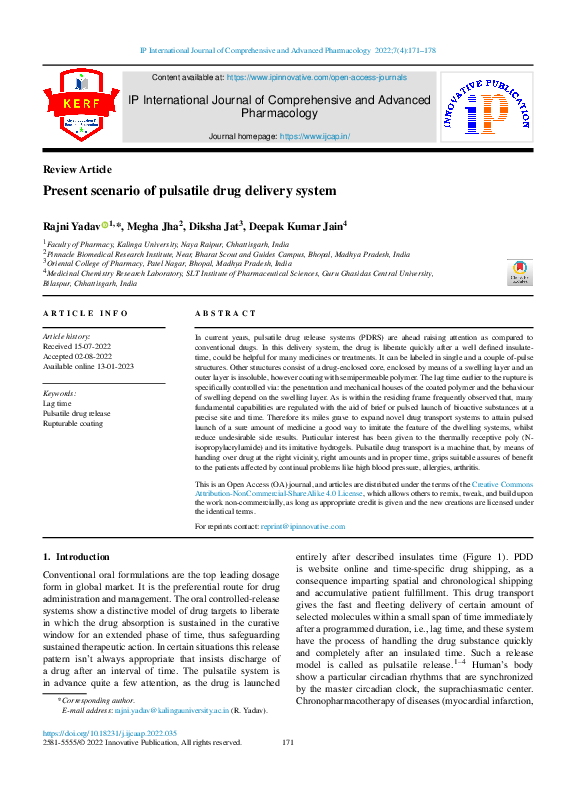 Pdf Present Scenario Of Pulsatile Drug Delivery System Megha Jha