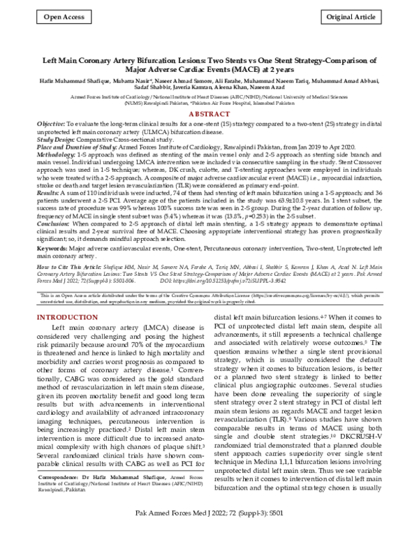 (PDF) Left Main Coronary Artery Bifurcation Lesions: Two Stents vs One ...